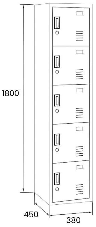 Šatní skříňka S3 s úložnými boxy, 5 boxů, 1800 x 380 x 450 mm, demont, cylindrický zámek, červené dveře