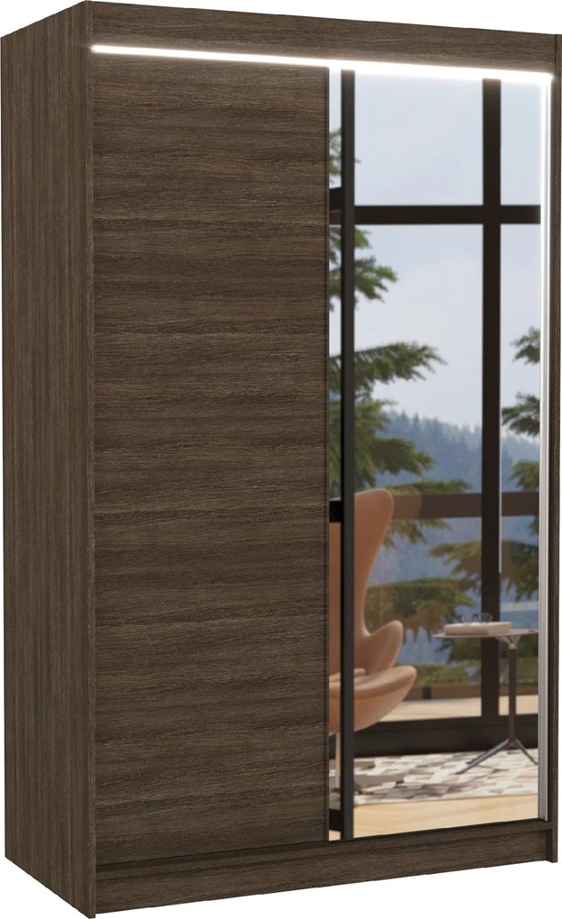 ADRK Furniture Posuvná skříň se zrcadlem a LED osvětlením REWENA 120 ADRK-SW-REW-CH-120+L