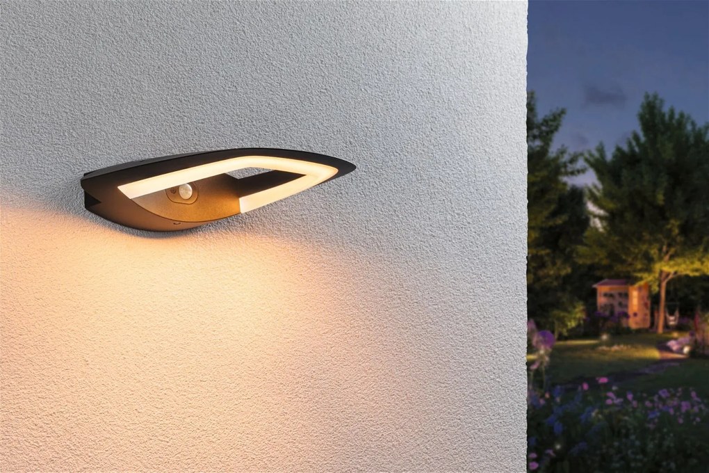P 94839 LED venkovní nástěnné svítidlo Akena pohybové čidlo neláká hmyz IP44 243x254mm 2200K 10,8W 230V antracit hliník - PAULMANN