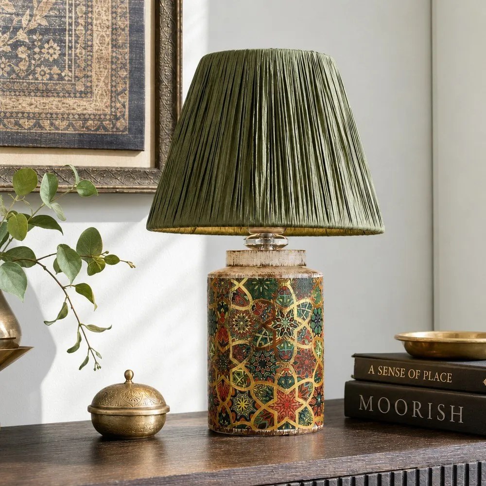 Zelená stolní lampa se stínidlem z papírového výpletu (výška 38 cm) Alev – Opviq lights
