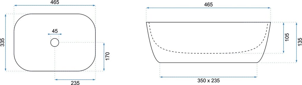 Rea Belinda Marble umyvadlo, 47 x 34 cm, černá matná, REA-U8908