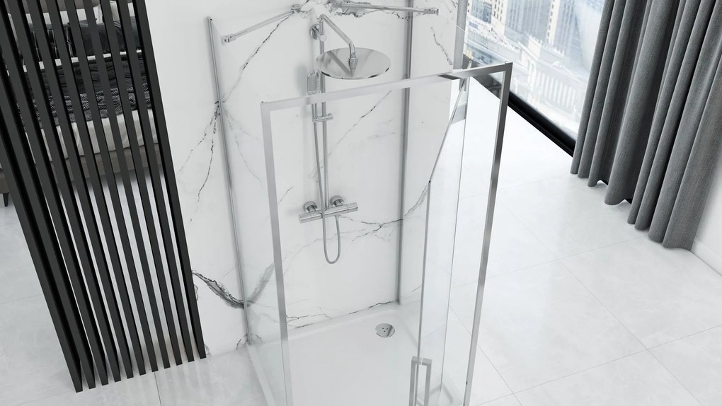 Rea Rapid Swing, 3-stěnový sprchový kout 90(dveře) x 90(stěna) x 195 cm, 6mm čiré sklo, chromový profil, KPL-09119