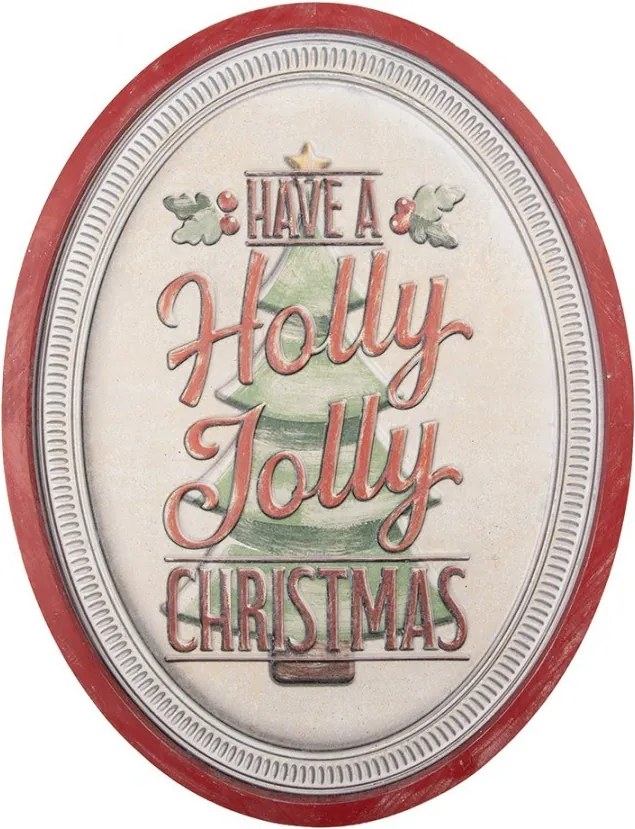 Nástěnná kovová cedule Holly Jolly Christmas - 62*2*47 cm