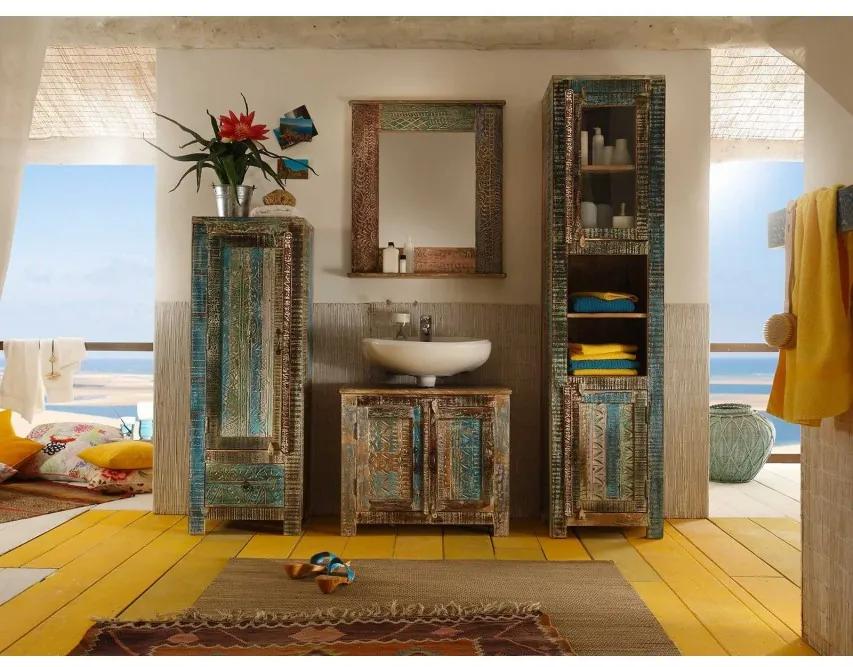 Ručně zpracovaná masivní nástěnná koupelnová skříňka se zrcadlem Oceania