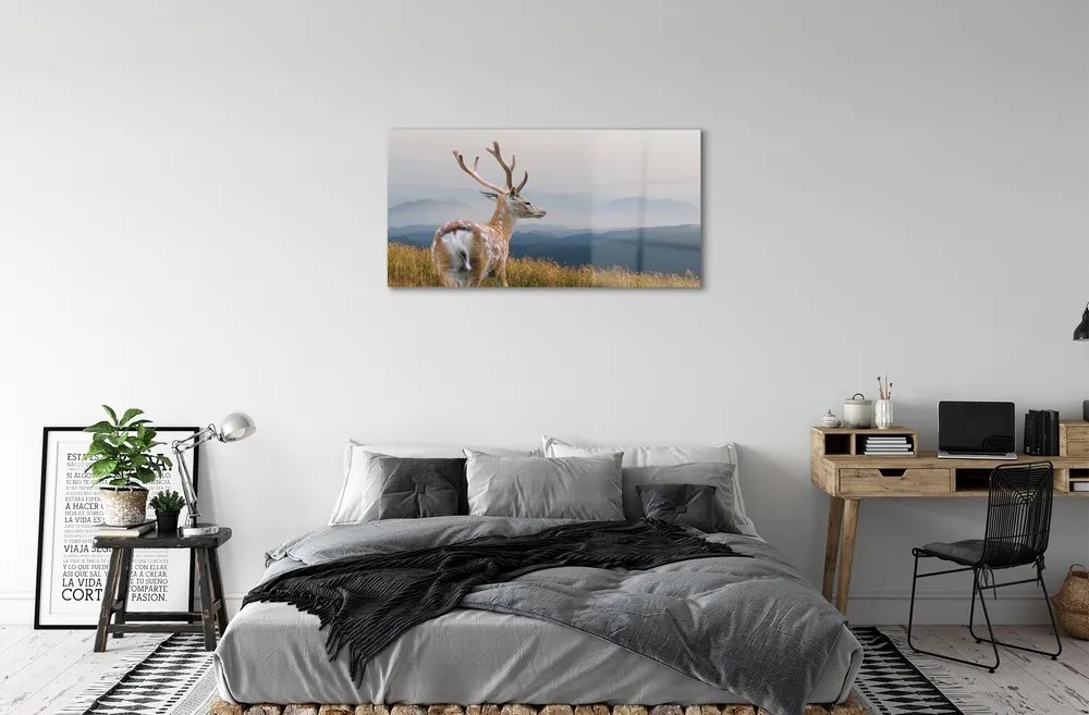 Obraz na skle jelen hory 140x70 cm