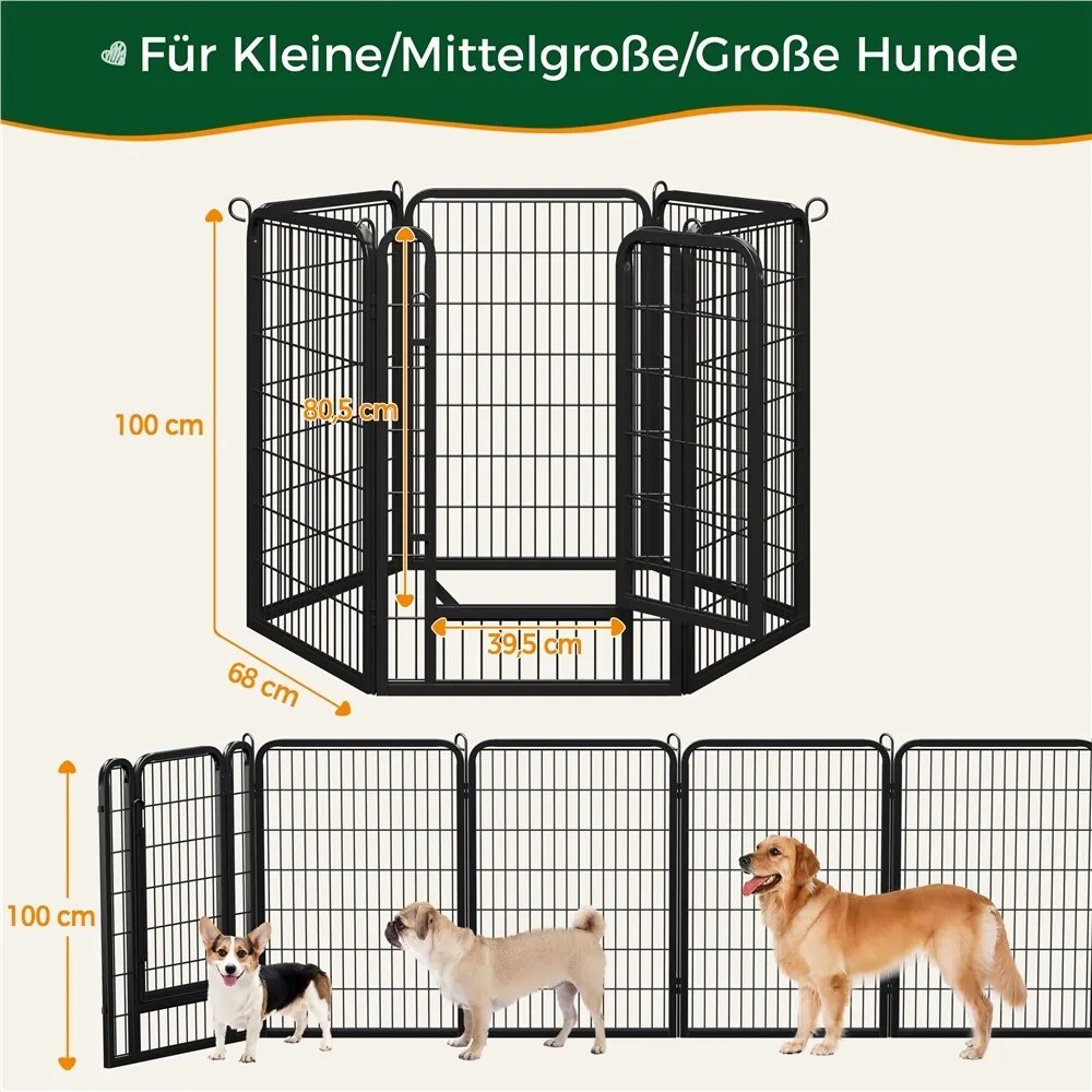 Ohrádka pro psy – černá, 6 dílů - 100 cm výška (266254015421)