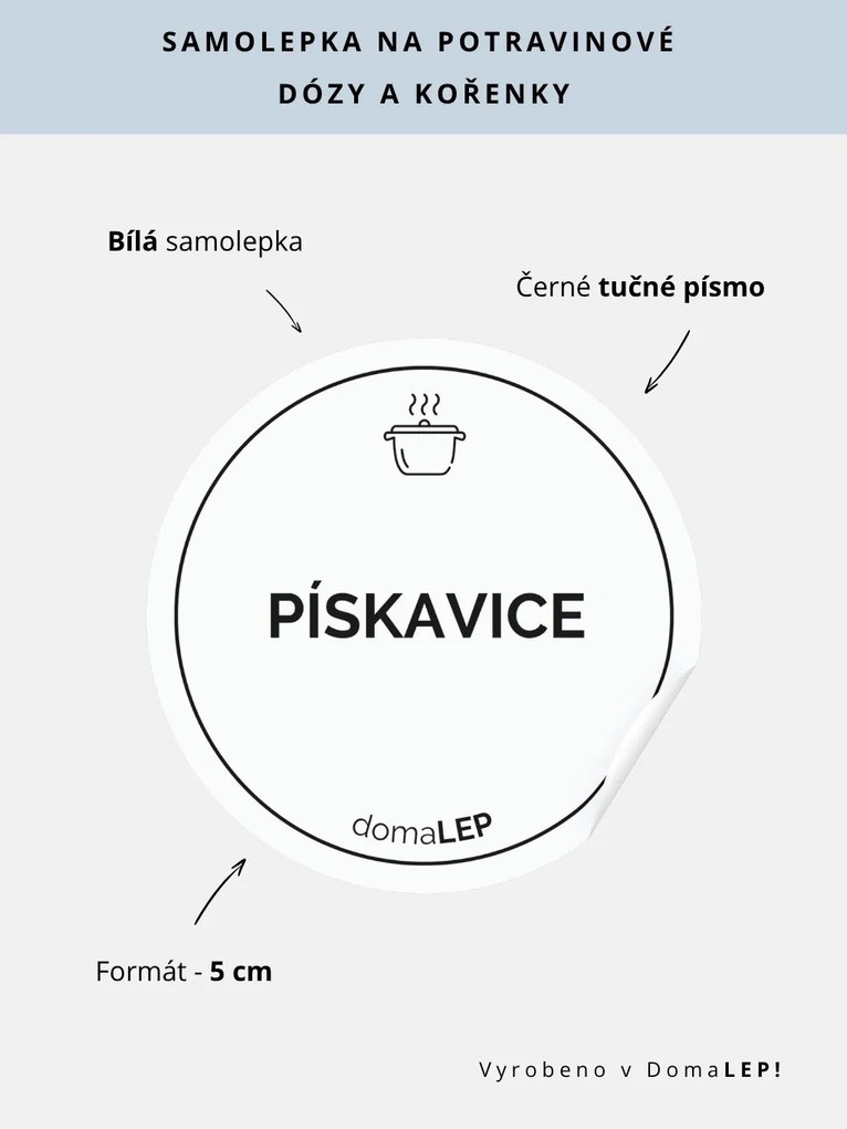 Samolepka na kořenky PÍSKAVICE bílá 5 cm tučné písmo