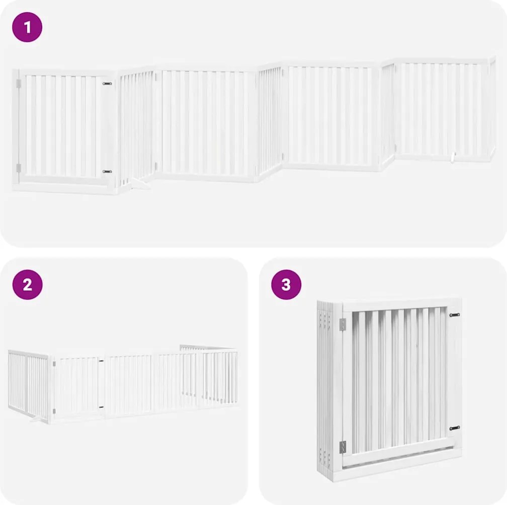 Zábrana pro psy s dvířky skládací 8 panelů bílá 640 cm topol 3155678