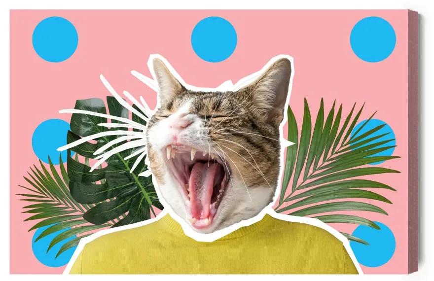 Obraz Kočka A Listí - Styl Pop Art Nedostatek Nedostatek Přírodní plátno 100x70