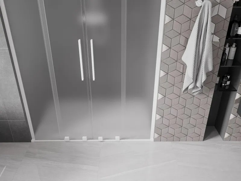Mexen Velar L Duo, posuvné sprchové dveře do otvoru 140 cm, 8mm sklo námraza, bílá matná, 871-140-003-32-20