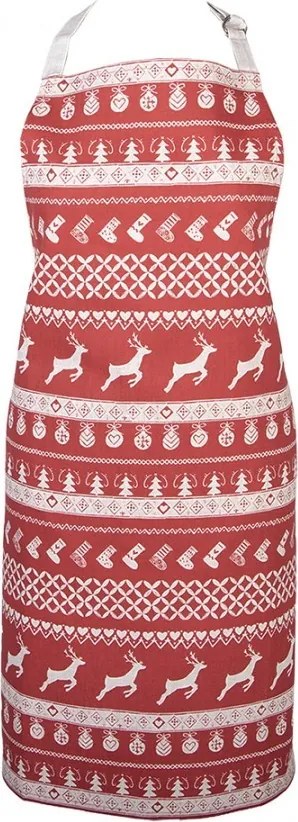 Červená bavlněná zástěra s jeleny Nordic Christmas New - 70*85 cm