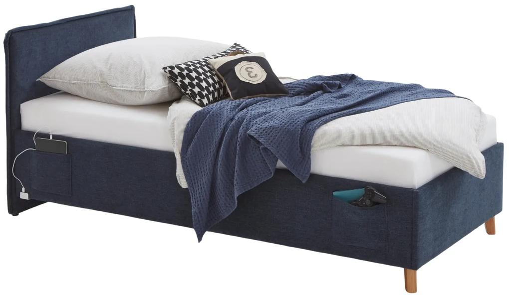 OnaDnes -20% Modrá čalouněná postel Meise Möbel Fun 90 x 200 cm s úložným prostorem