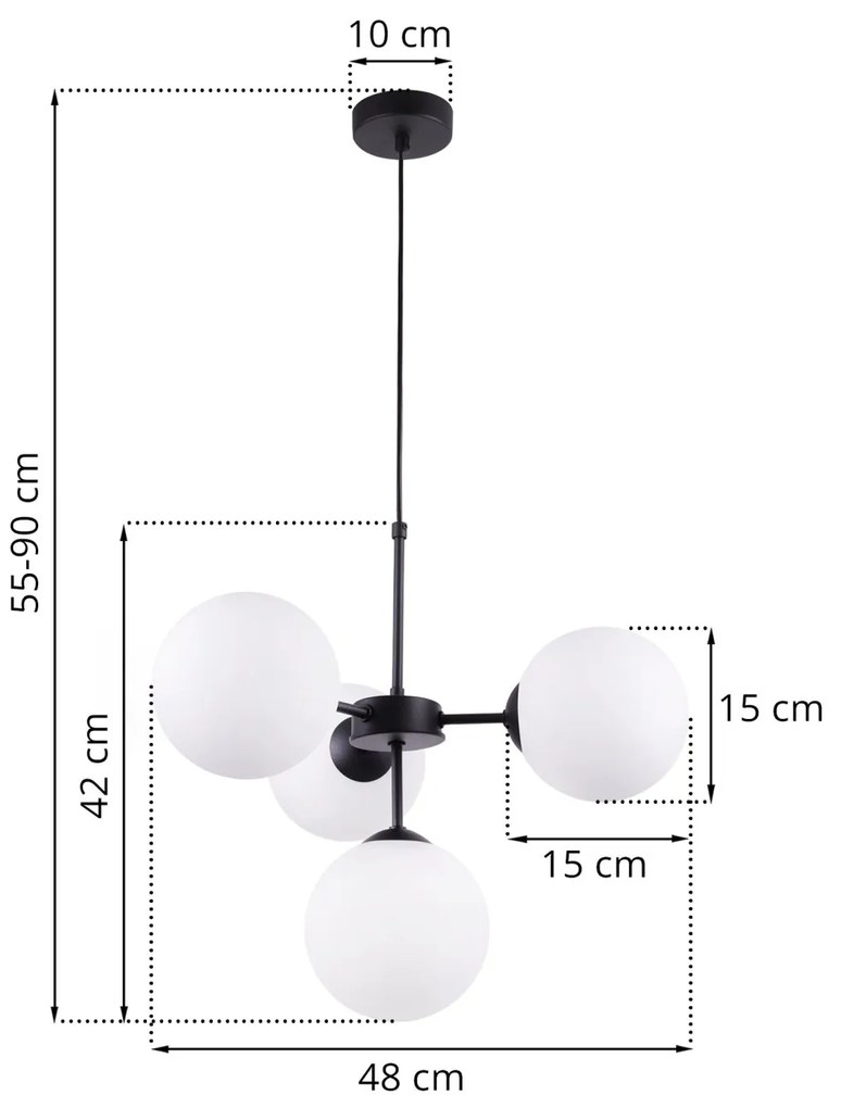 Závěsné svítidlo FLORENCE, 4x bílé skleněné stínítko