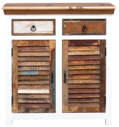 furniture-nabytek.cz - Masivní 2-dveřová komoda Perano z recyklovaného tvrdého dřeva, lakovaná, bílá/barevná – 90×42×95 cm