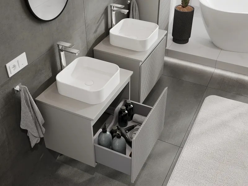 Mexen Rivel, koupelnová skříňka 60 cm, 1 zásuvka, drážkovaná, šedá matná, 91A20-06047-1-BF62