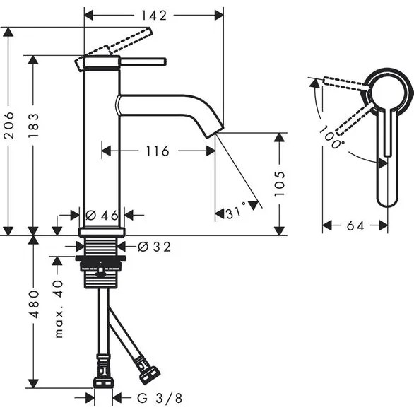 Hansgrohe Tecturis S Umyvadlová baterie, CoolStart, matná černá 73312670