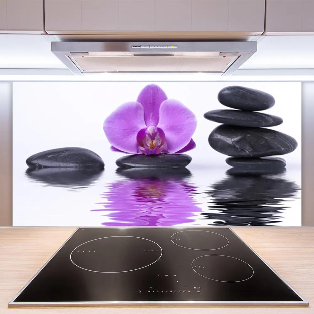 Kuchyňský skleněný panel Květ Kameny Umění 125x50 cm