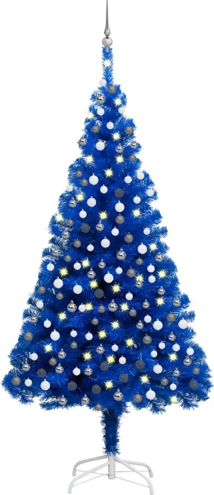 vidaXL Umělý vánoční stromek s LED a sadou koulí 240 cm PVC [3077506] Barva: Modrá a růžová