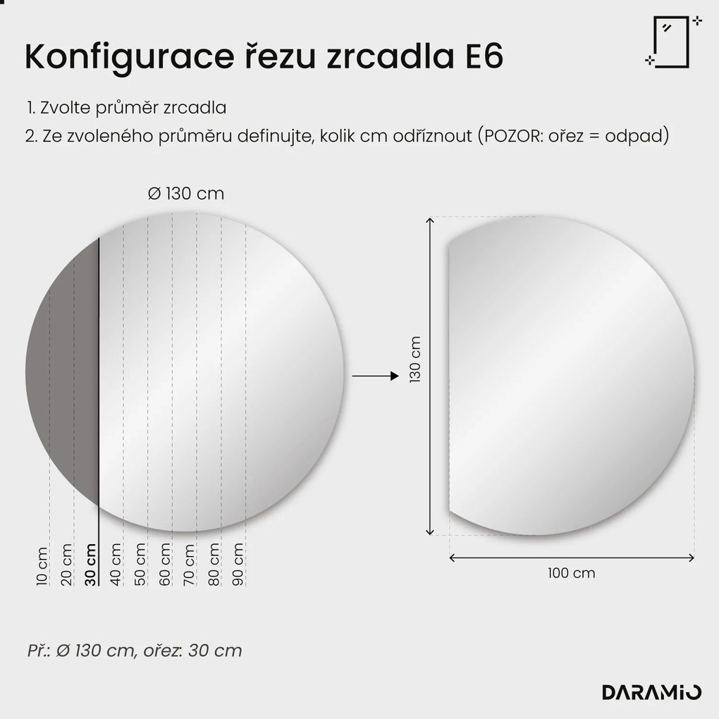 Půlkruhové zrcadlo do koupelny s LED osvětlením E6