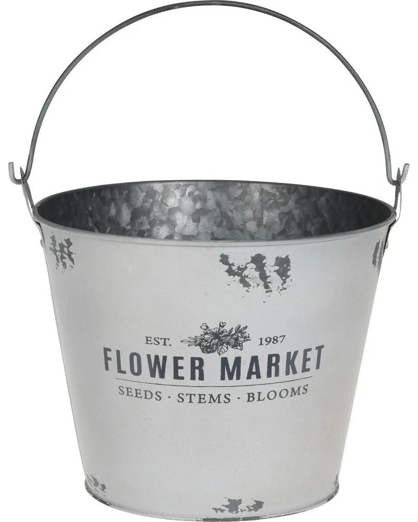 Kovový obal na květináč Flower market šedá, 24 x 19 cm