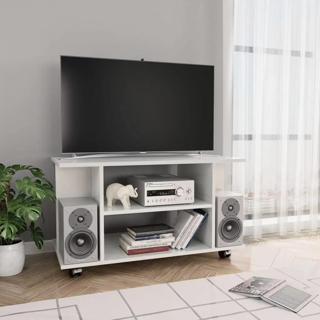 TV stolek s kolečky bílý vysoký lesk 80x40x45 cm kompozit - Default Title