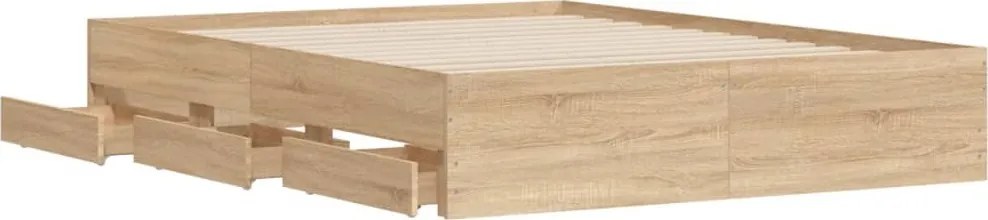 vidaXL Rám postele se zásuvkami 140x190 cm kompozitní dřevo [3207303] Barva: hnědý dub