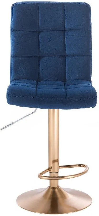 LuxuryForm Barová židle TOLEDO VELUR na zlatém talíři - modrá