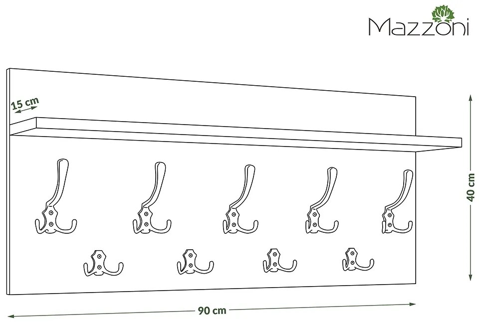 Nástěnný věšák s policí FINLO dub/černá