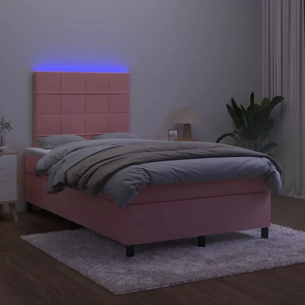 Box spring postel s matrací a LED růžová 120 x 190 cm samet 3270316