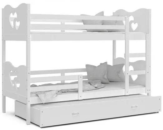 DOBRESNY Dětská patrová postel MAX 3 90x200 cm s bílou konstrukcí v bílé barvě se srdíčkama