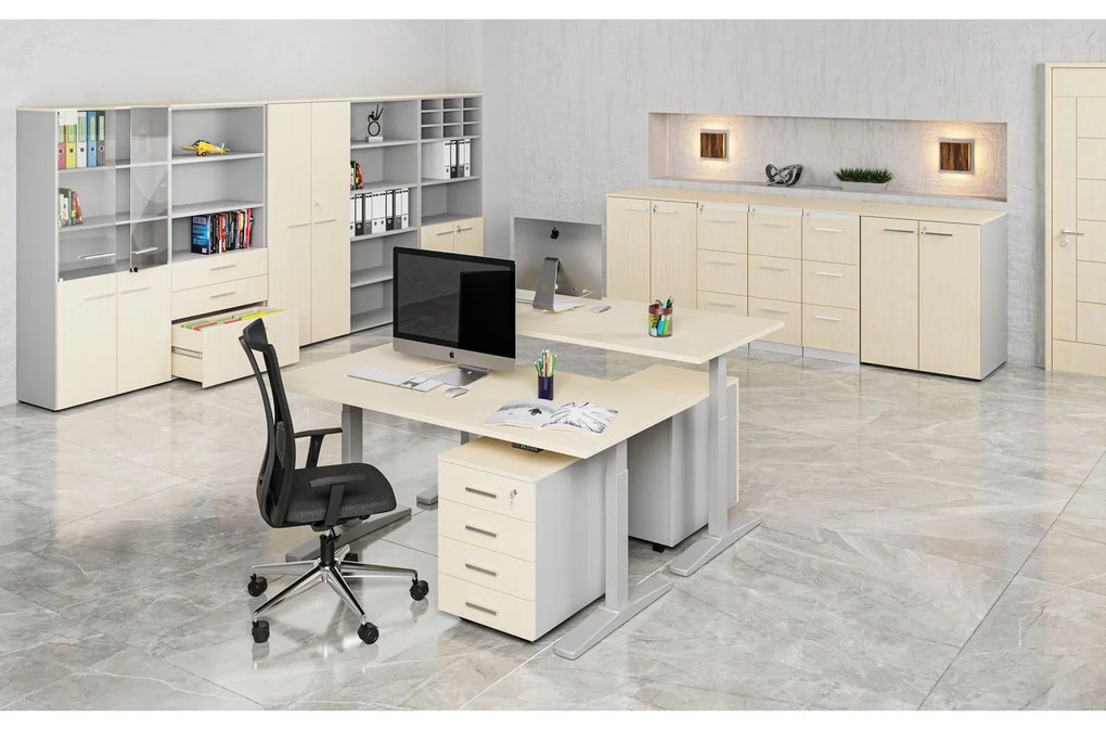 Kancelářská komoda ke stolu PRIMO GRAY, 740 x 600 x 420 mm, šedá/bříza