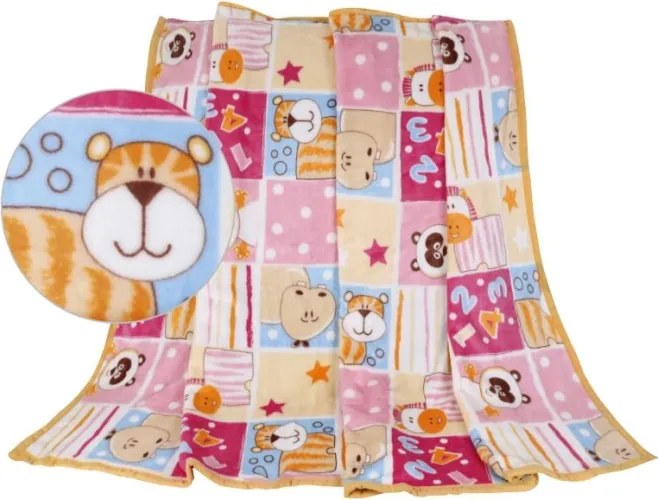 Bellatex Dětská deka ELLA 100x155 cm Patchwork Růžová,Modrá,Žlutá