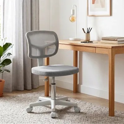 Vinsetto ergonomická kancelářská židle bez opěrek na ruce, otočná židle s prohnutým síťovaným opěradlem a kolečky, šedá