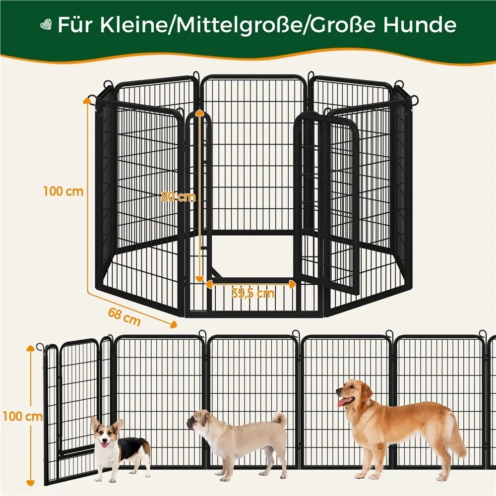 Ohrádka pro psy – černá, 8 dílů - 100 cm výška (266254015421)