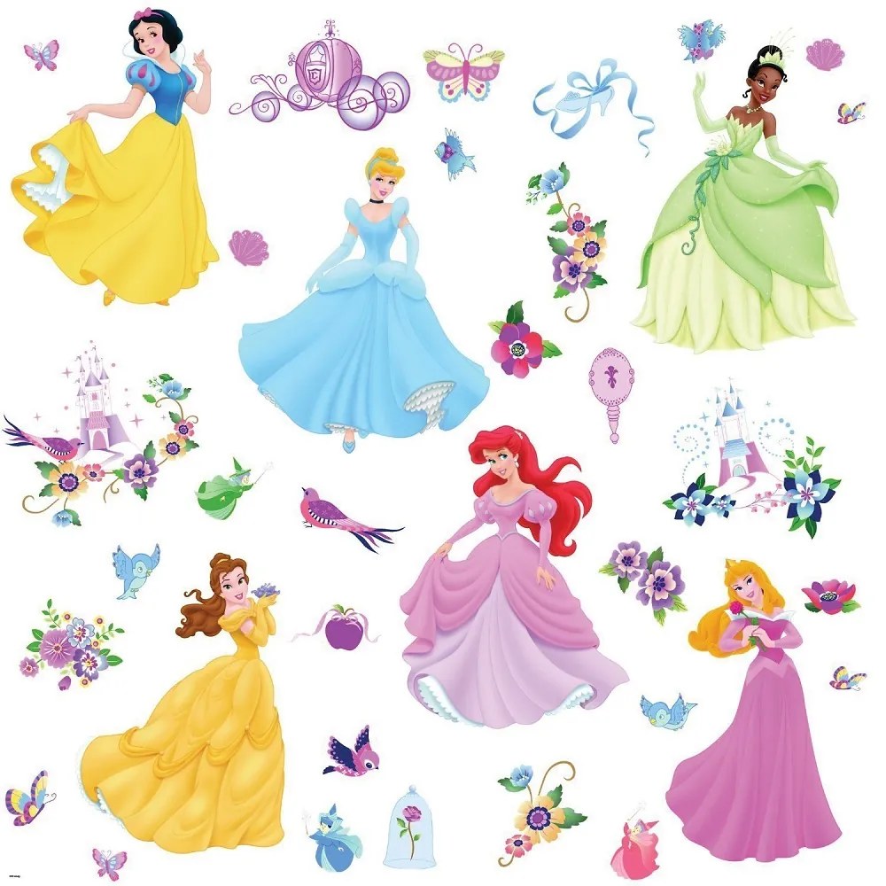 Samolepky Princezny Disney. Nálepky Princess. (2,5cm x 3,8cm - 20cm x 28,7cm), Samolepící dekorace a obrázky RoomMates