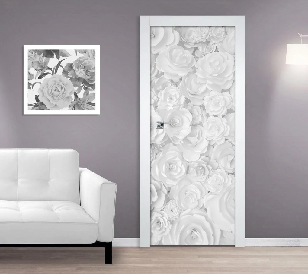 Fotožaluzie -  Samolepící fototapeta na dveře 95x210cm - 3D bílé růže