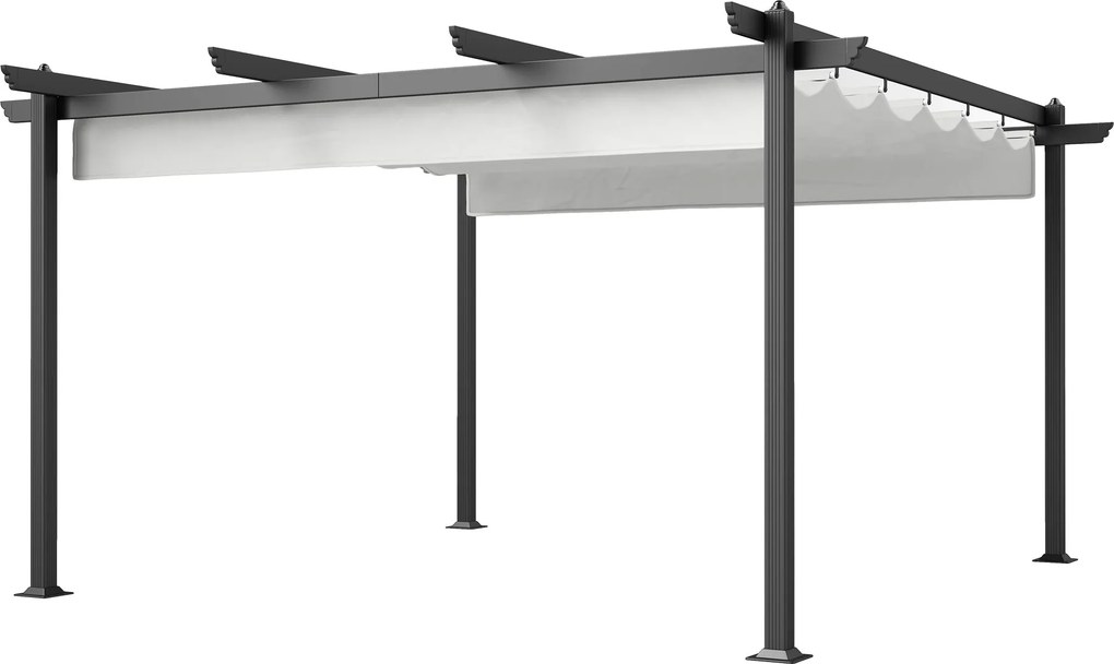Outsunny Pergola Altán 4x4m s Odtahovací Odolnou Střechou, Hliníková Konstrukce, Pergola pro Zahradu, Terasu, Balkon, Verandu, Patio, Bazén a Venku, B
