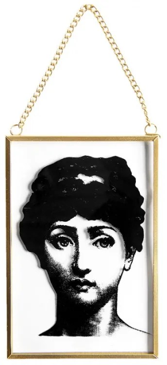 Skleněný obrázek s hlavou ženy  a řetízkem – 10x1x15 cm