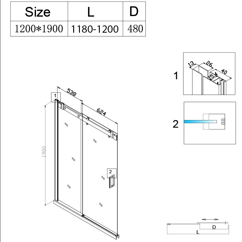 BPS-koupelny Posuvné sprchové dveře HYD-PD03 120 černá/transparent pro instalaci do niky