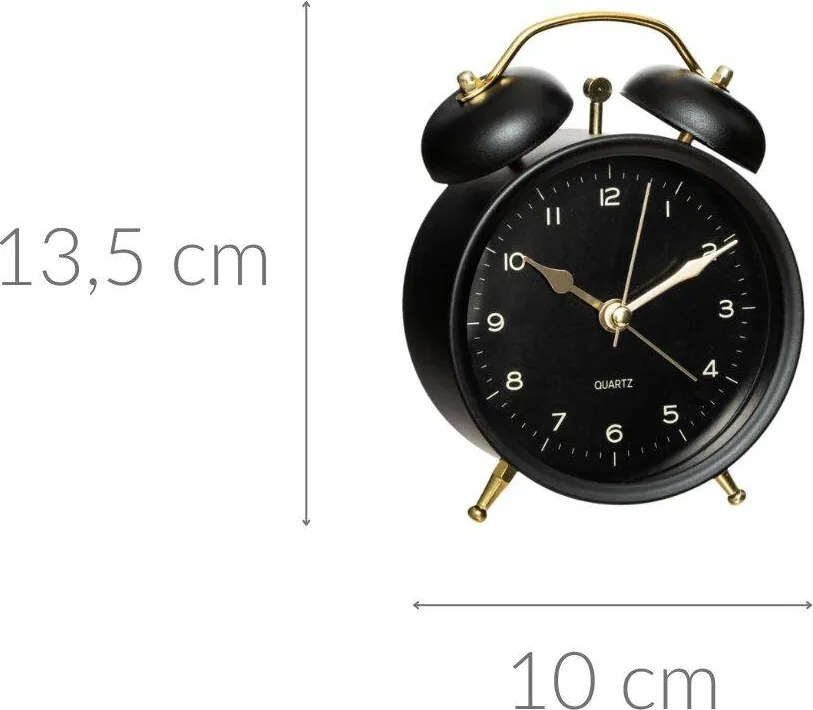 Budík se zlatými ručičkami, černý