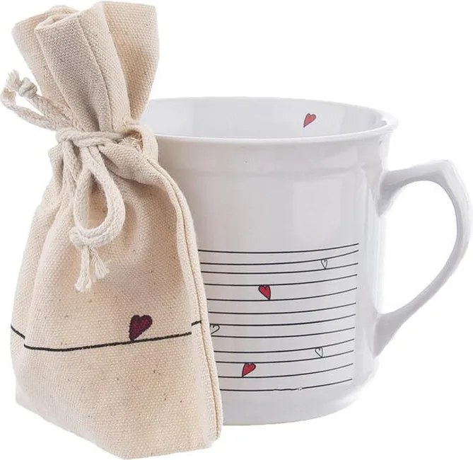 Keramický hrnek vařák SRDÍČKA se sáčkem na sypaný čaj 500 ml