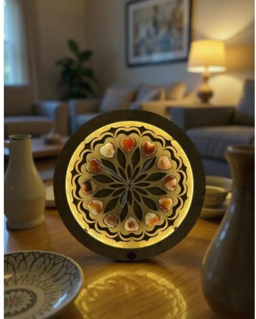 Li-Go "Dvanáct achátových srdcí" dřevěná lampa/obraz 230V/31 cm dub
