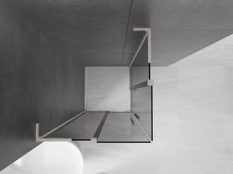 Mexen Velar L Duo, sprchový kout s posuvnými dveřmi 90 x 90 cm, 8mm šedé sklo, broušená ocel, 871-090-090-02-43-97