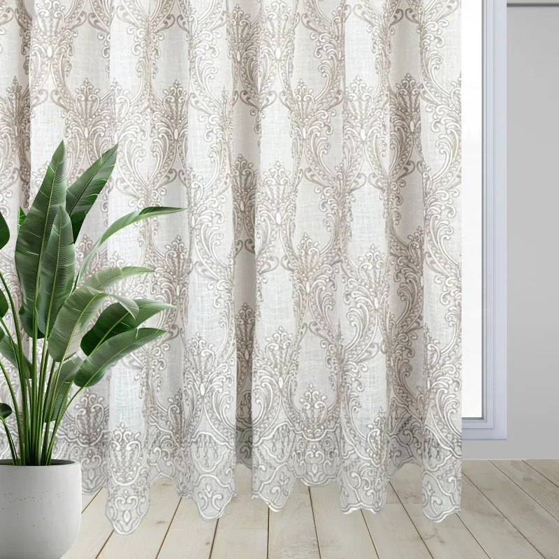 Voálová Luxusní vyšívaná záclona bílá Versailles Beige metráž Ervi 3634-13