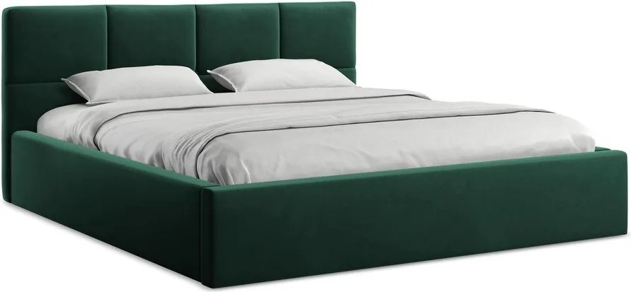 Tmavě zelená sametová čalouněná dvoulůžková postel s úložným prostorem s roštem 140x200 cm Hiko – Makamii