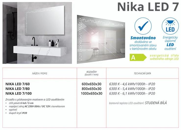 A-Interiéry Zrcadlo závěsné s pískovaným motivem a LED osvětlením Nika LED 7/60 - nika led 7-60