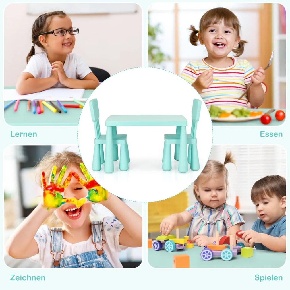 Costway 3 PCS. Kindersitzgruppe Kindertisch mit 2 Stühlen Kindermöbel – zelený