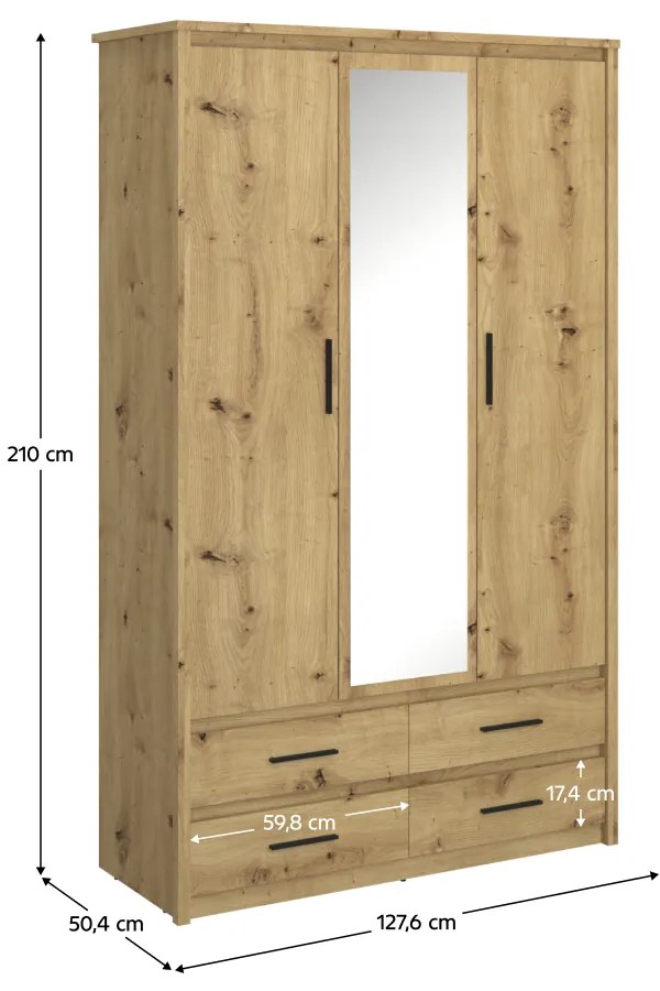 Kondela Skříň se zrcadlem 3D4S, dub artisan, AIRON