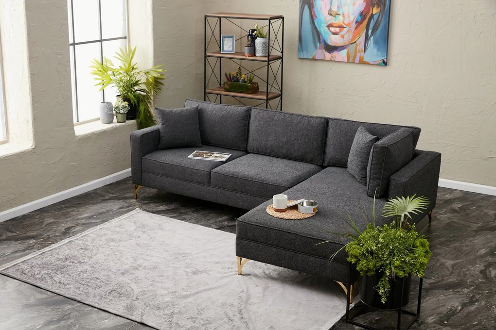 Hanah Home Rohová pohovka BERLIN antracitová se zlatou pravá 258 cm 825BLC2804