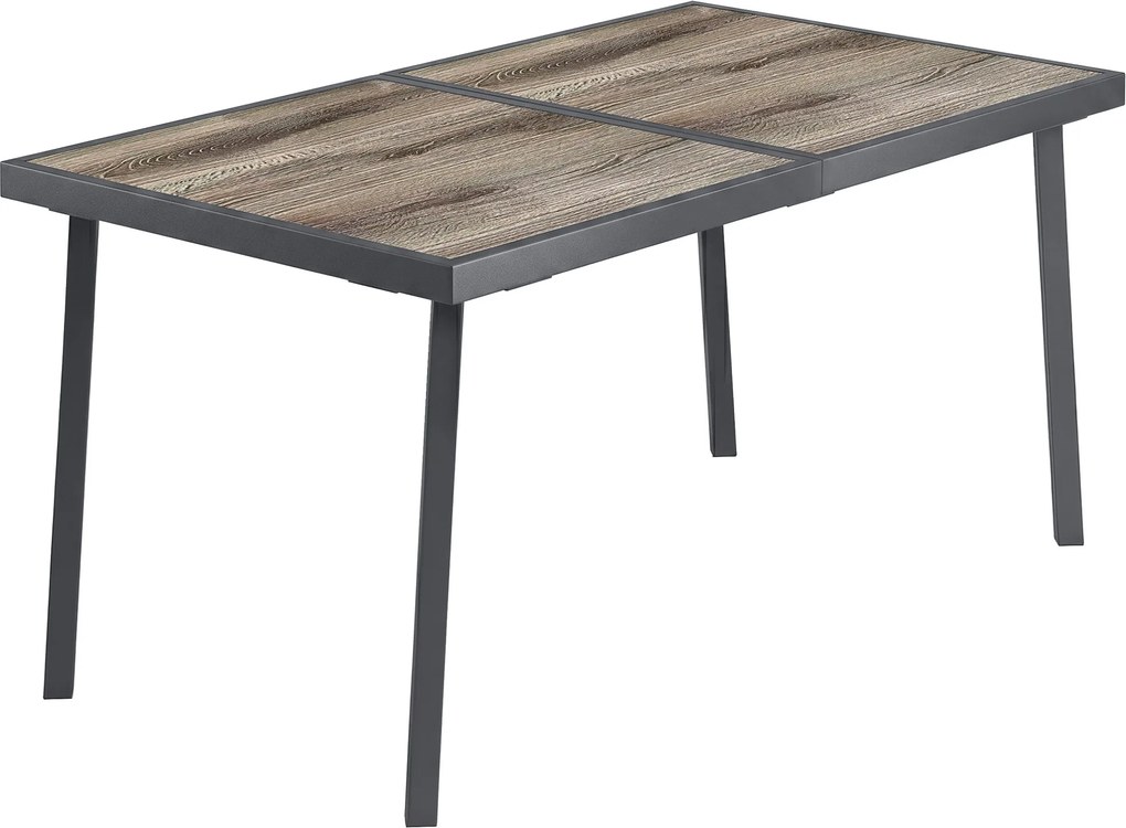 Outsunny zahradní stůl balkonový stůl 145 x 85 cm jídelní stůl pro 6 osob se vzhledem dřeva a šedým ocelovým rámem pro zahradu a terasu | Aosom.de